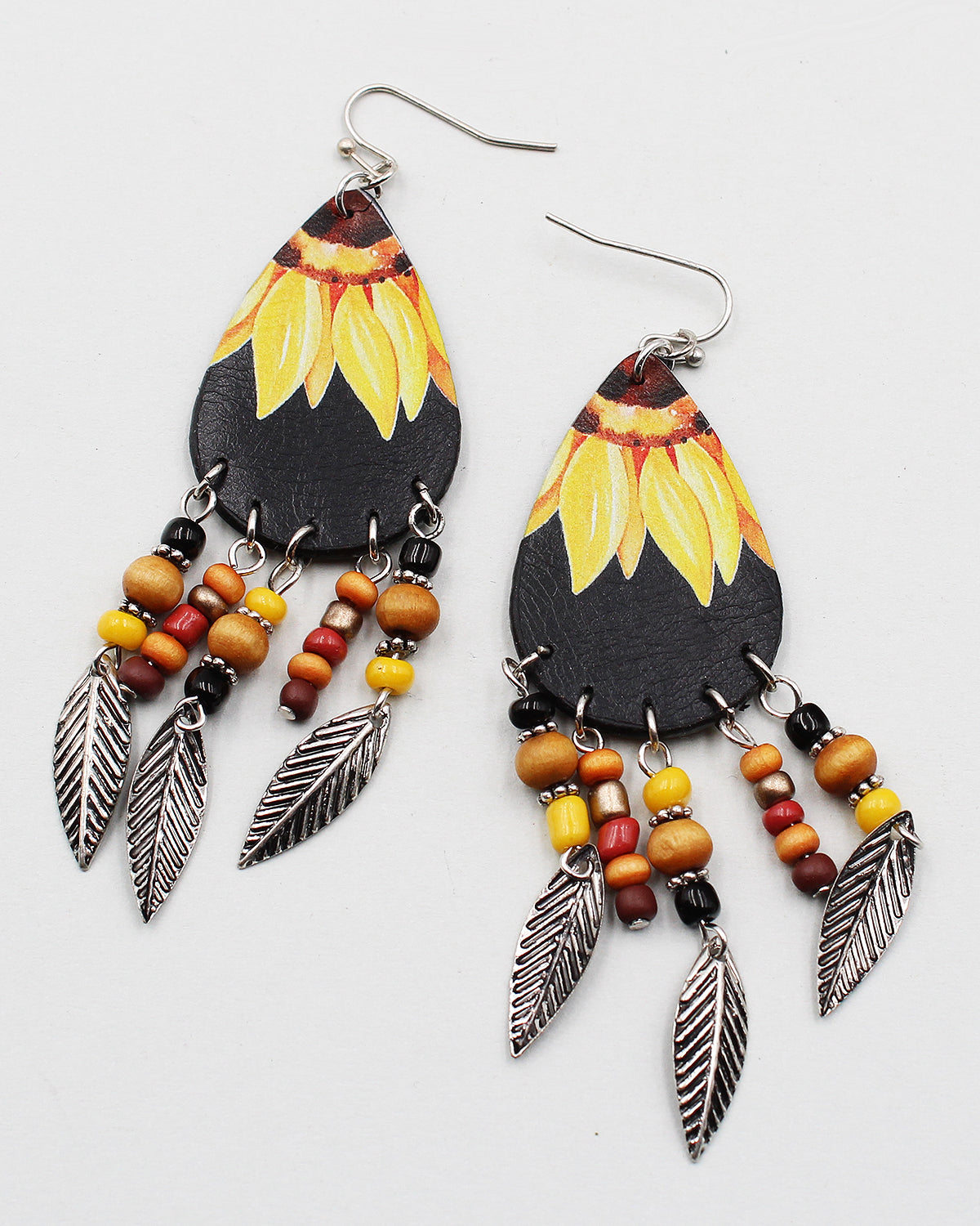 072222 Western Faux Leather Metal Fringe Earrings