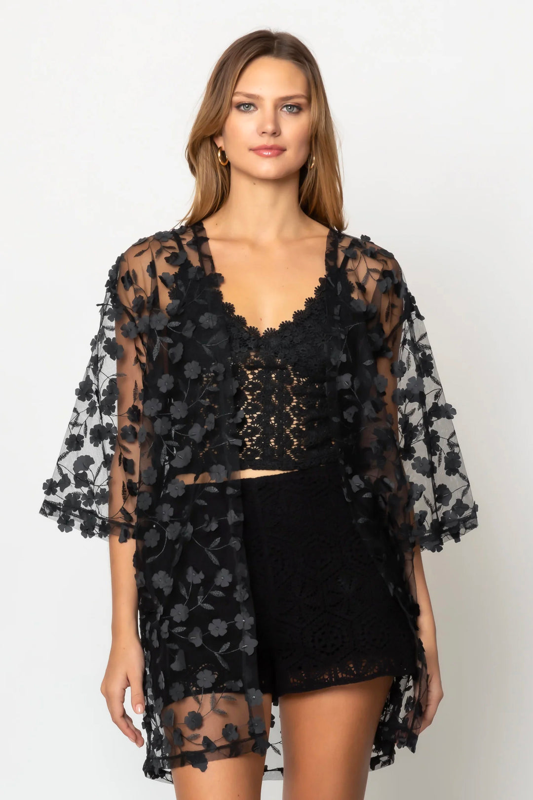 Flower Applique Lace Kimono – Sam Moon