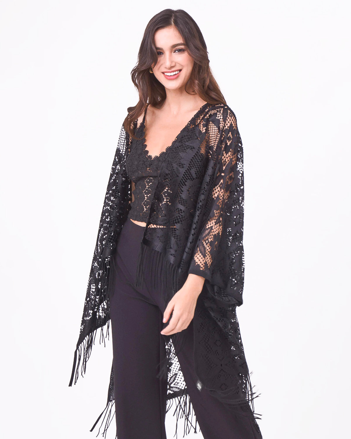 Floral Lace Kimono with Fringe – Sam Moon Trading