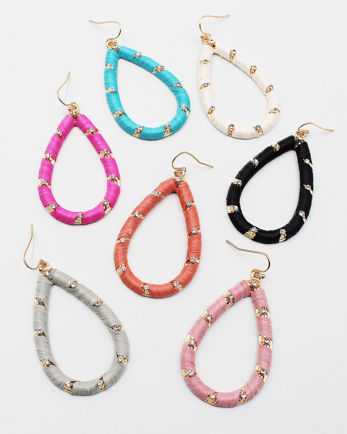 Tear Drop Thread Wrapped Earrings with Rhinestones – Sam Moon Trading